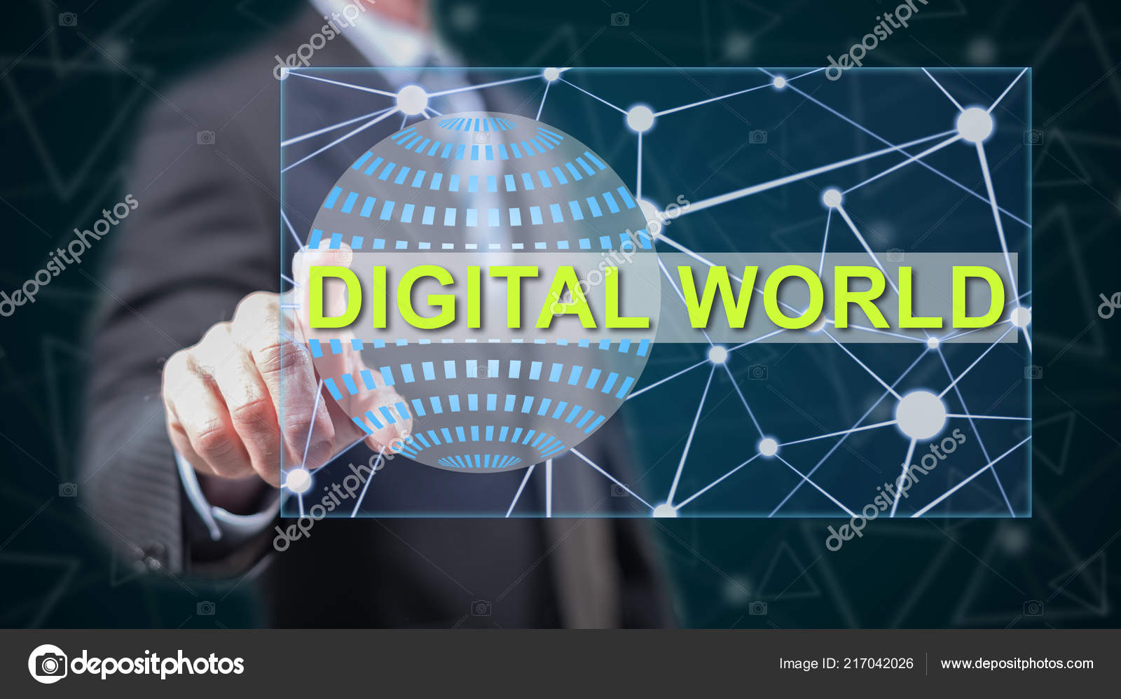 Hombre Tocando Concepto Mundo Digital Una Pantalla Táctil Con Sus ...