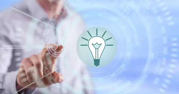 Man touching a new technology innovation concept on a touch screen with ...