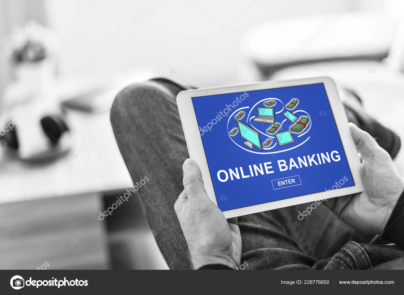Tablet Screen Displaying Online Banking Concept Stock Photo by ...