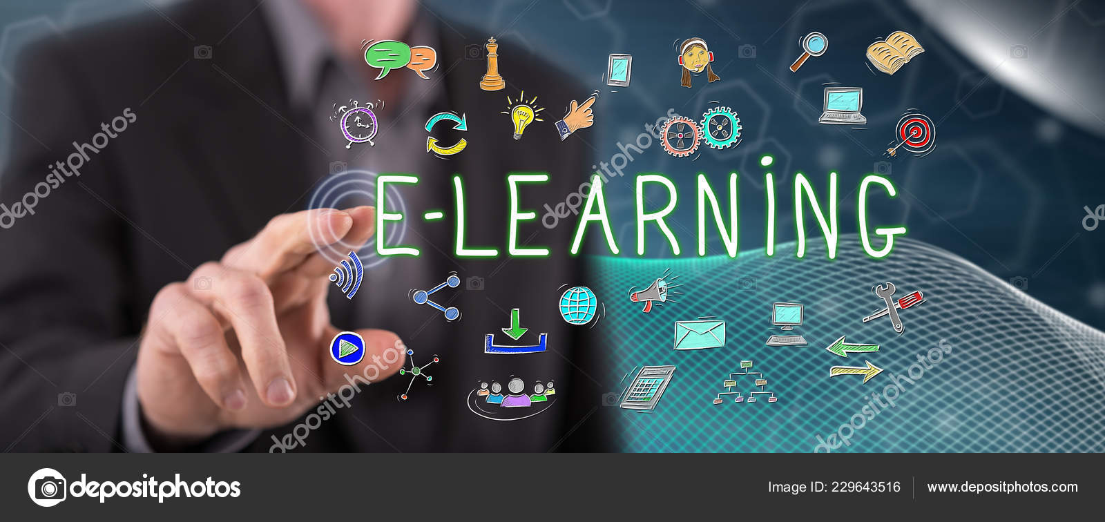 Man Touching Learning Concept Touch Screen His Finger Stock Photo by ...