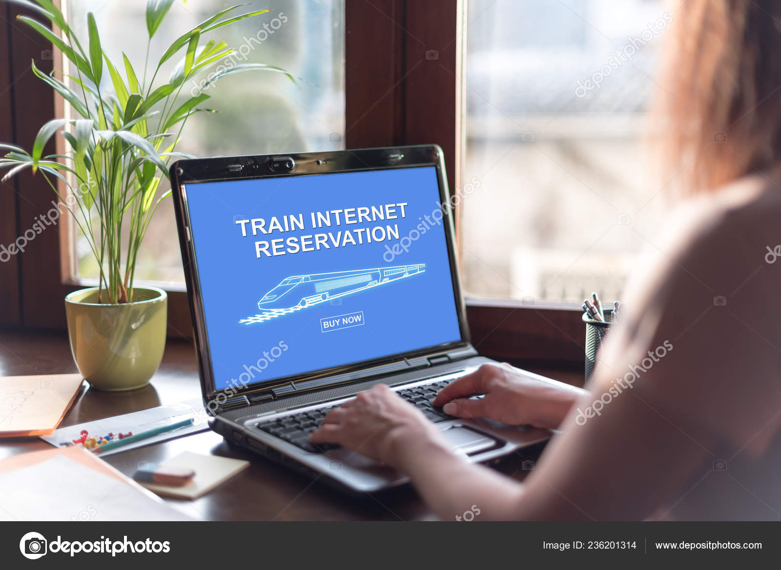 Laptop Screen Displaying Train Internet Reservation Concept Stock Photo ...