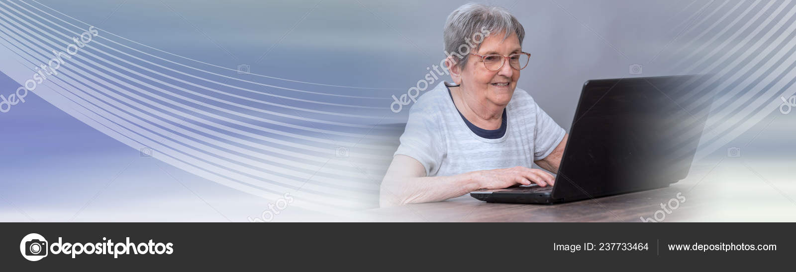 Senior Woman Using Laptop Panoramic Banner — Stock Photo © thodonal ...