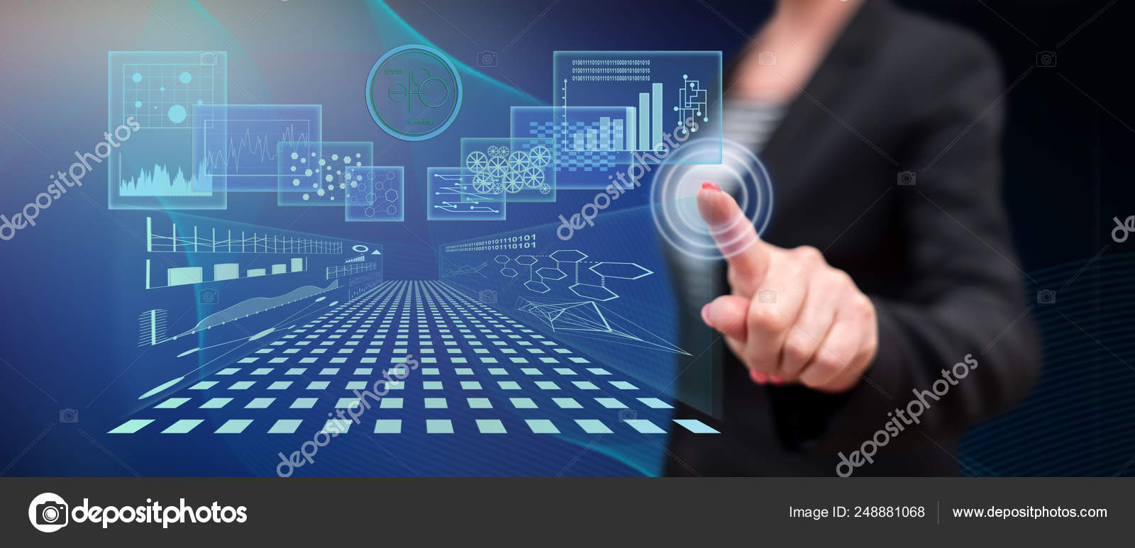Woman touching a business digital interface concept Stock Photo by ...