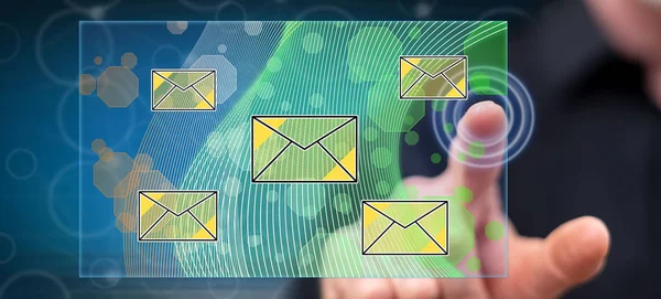 Woman Touching Email Sending Concept Touch Screen Her Finger — Stock ...