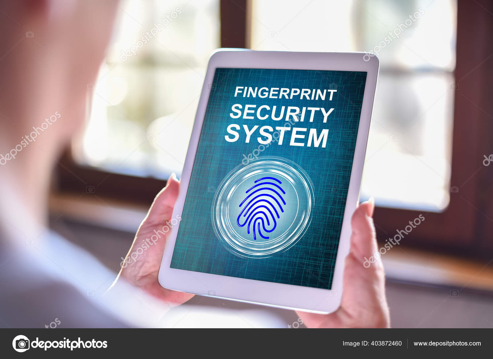Tablet Screen Displaying Fingerprint Security System Concept Stock ...