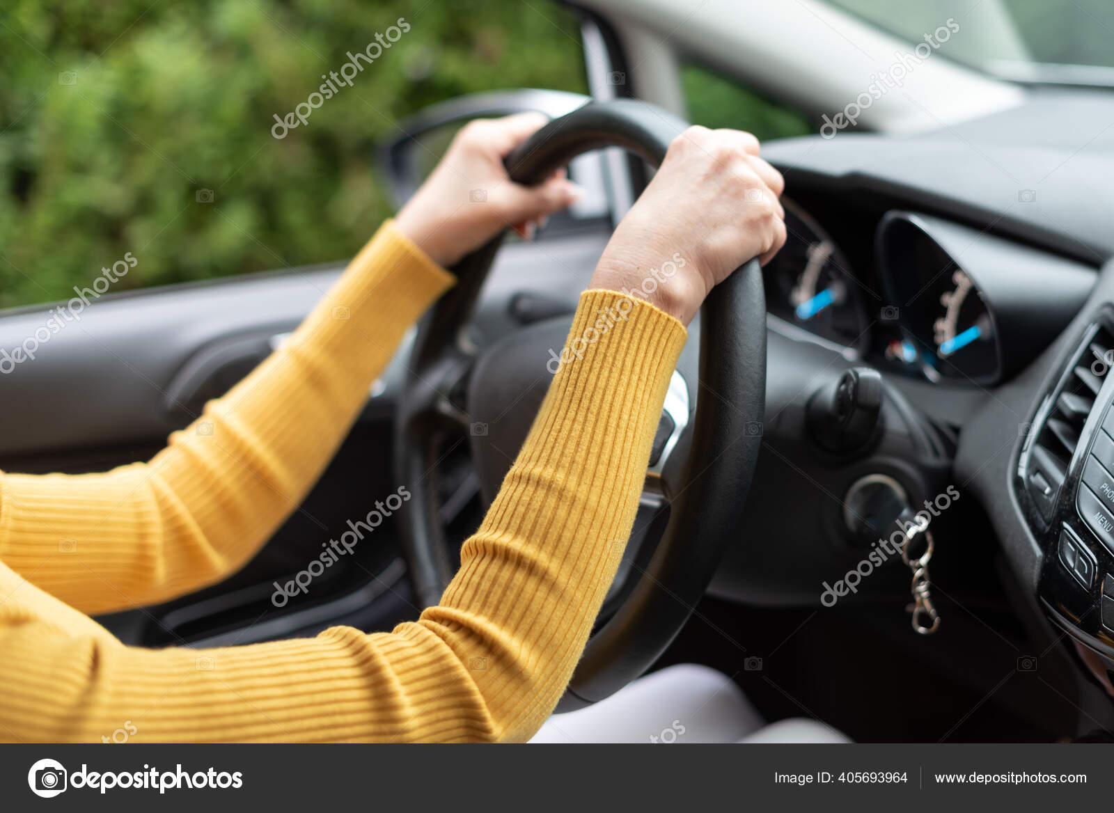 Woman Driving Her Two Hands Steering Wheel — Stock Photo © thodonal ...