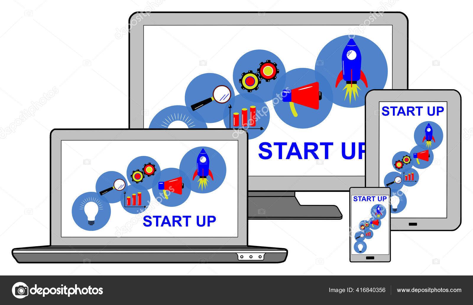 Start Concept Different Devices Isolated White Stock Illustration by ...