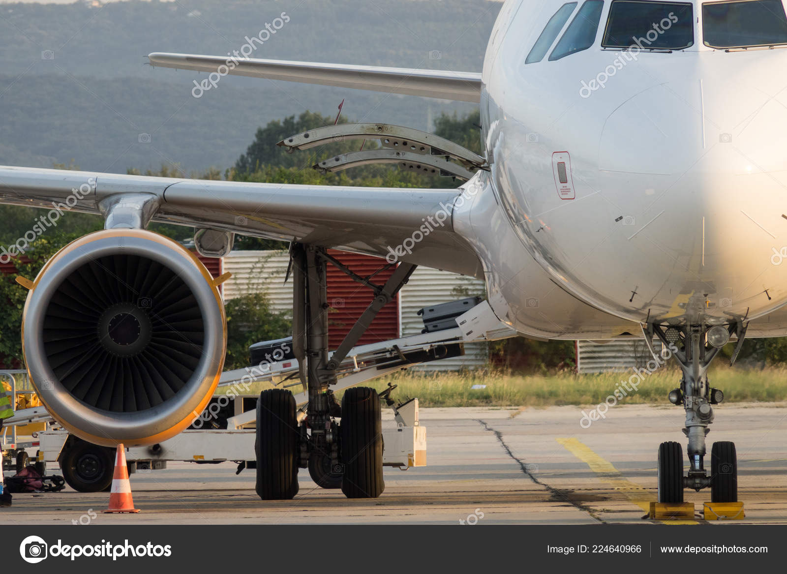 Airplane Serviced Ground Crew Airplane Getting Prepared Take — Stock ...