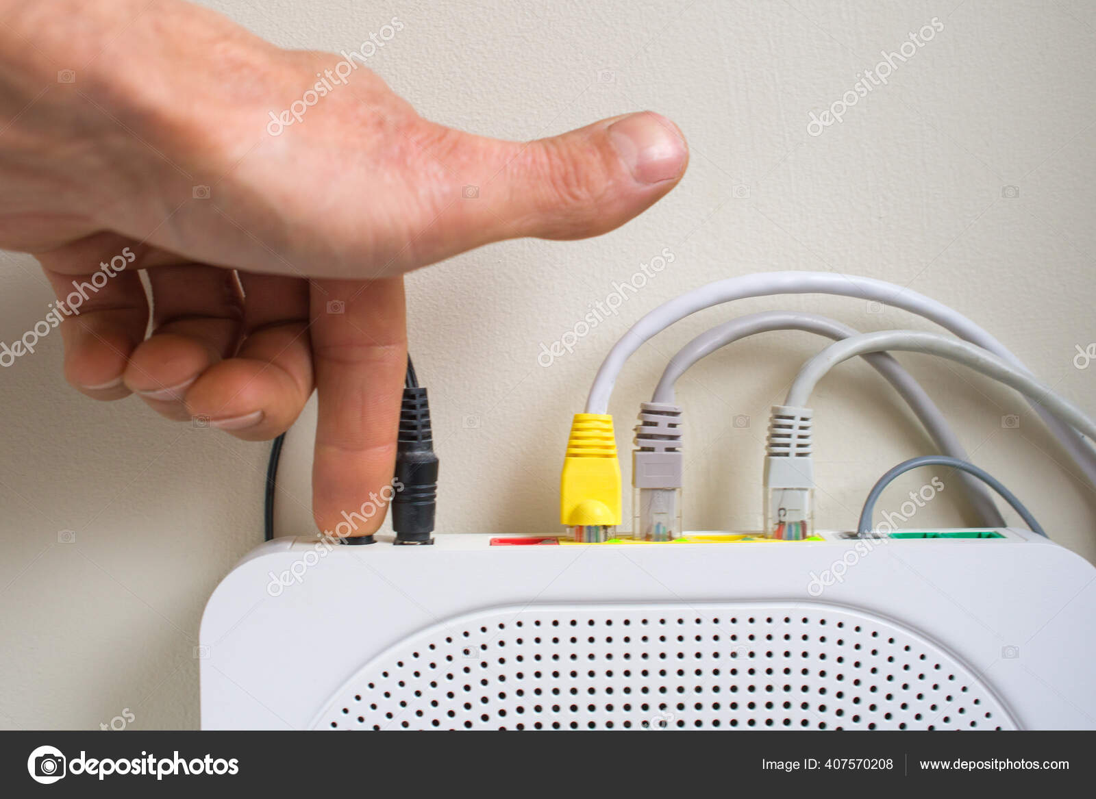 Reset Wireless Ethernet Modem Router Human Finger Modem Button — Stock ... Reset Wireless Ethernet Modem Router Human Finger Modem Button — Stock ...