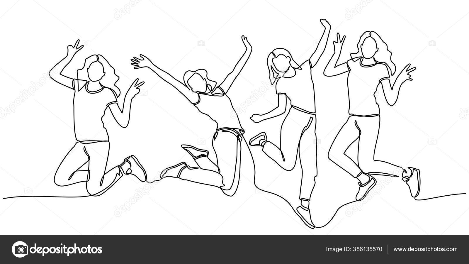 Happy People Jumping Drawing