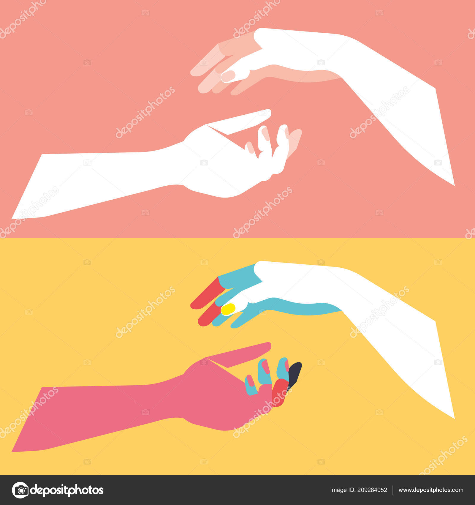 Set Two Man Hand Contrast Colors Flat Illustration Stock Vector Image ...