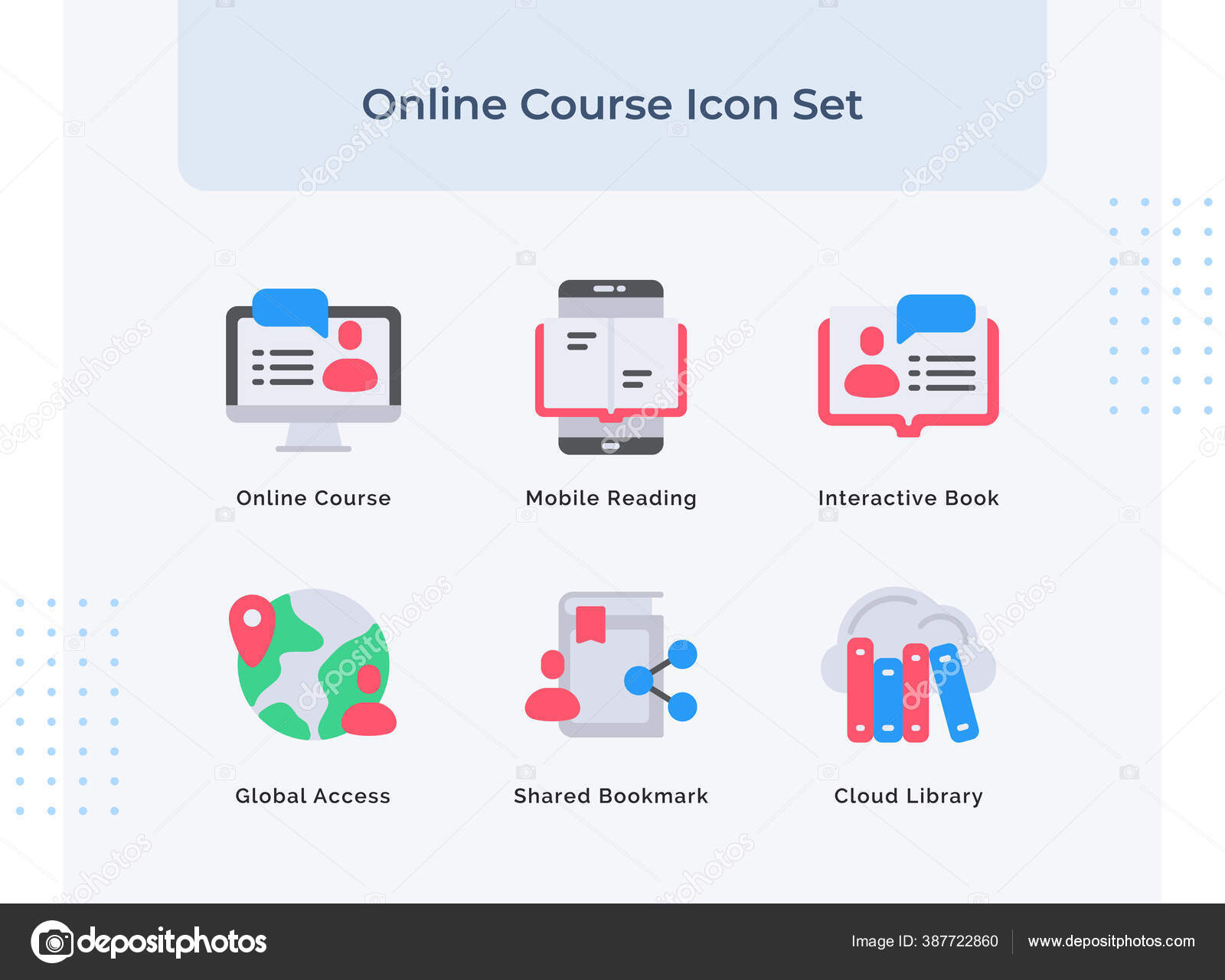 Preview Online Course Icon Set Mobile Reading Interactive Book Global ...