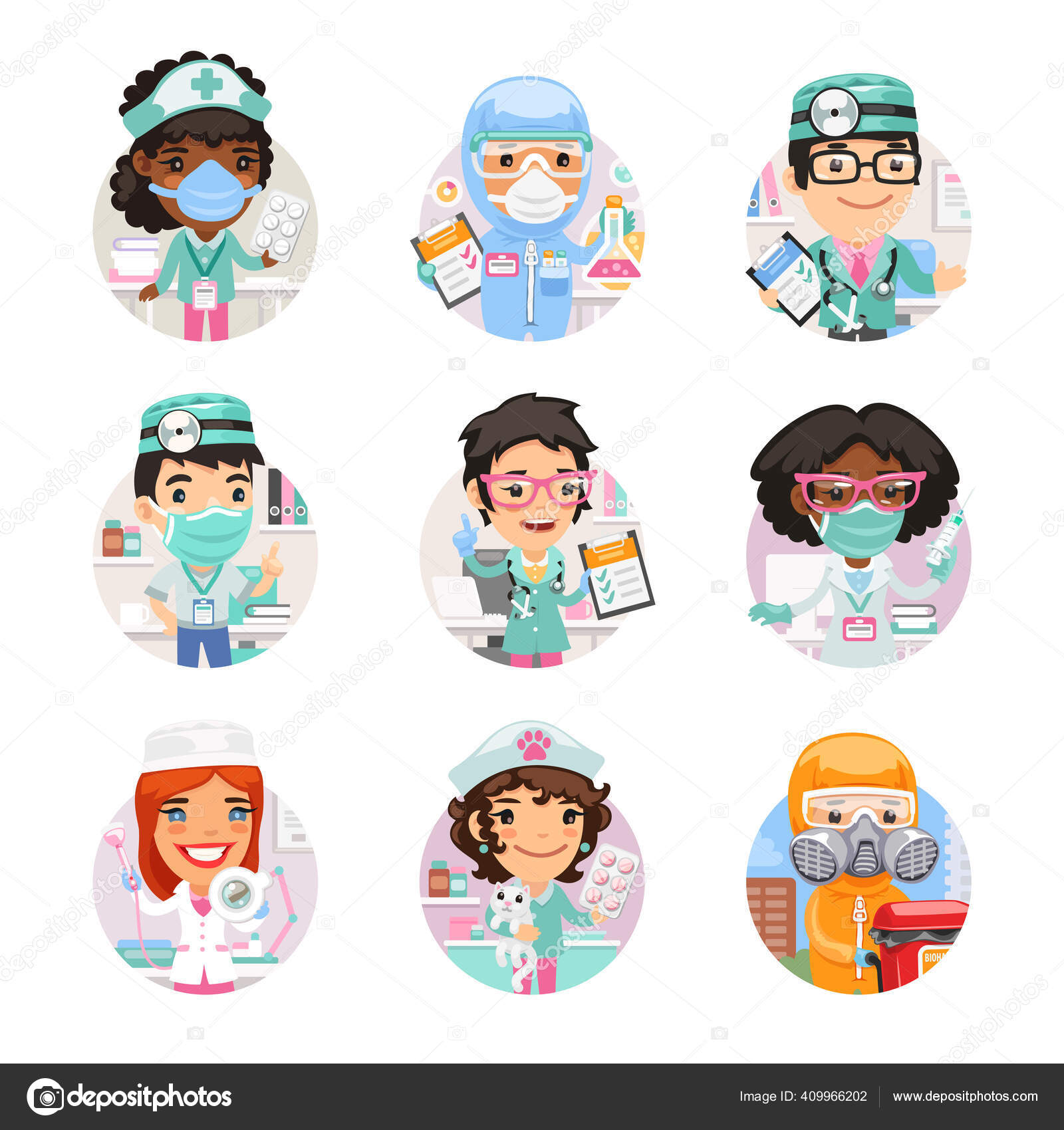 Cartoon Doctor Avatars with Different Specializations Stock ...