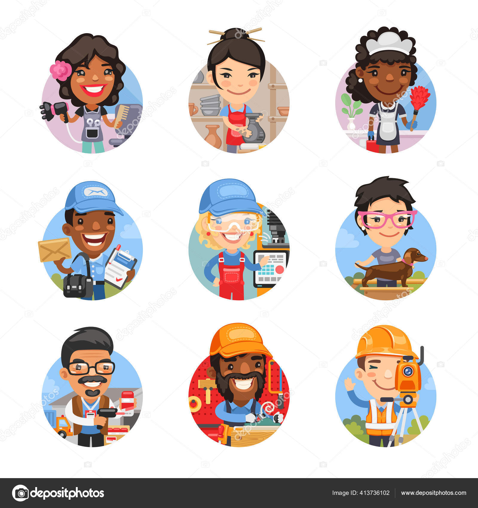 Cartoon People Avatars with Different Professions Stock Vektor od ...