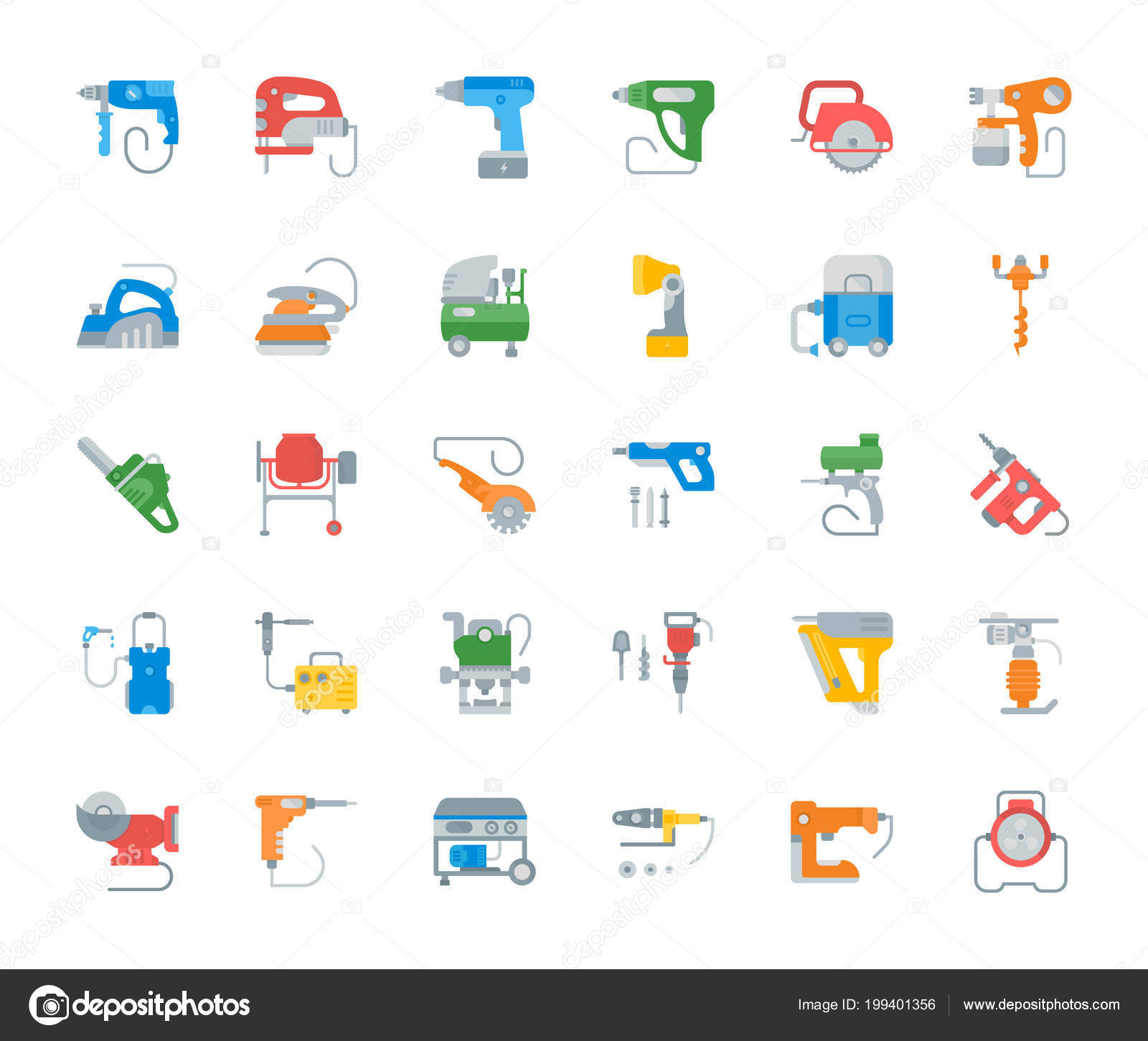 Set Vector Illustration Electric Tools Flat Elements White Background ...