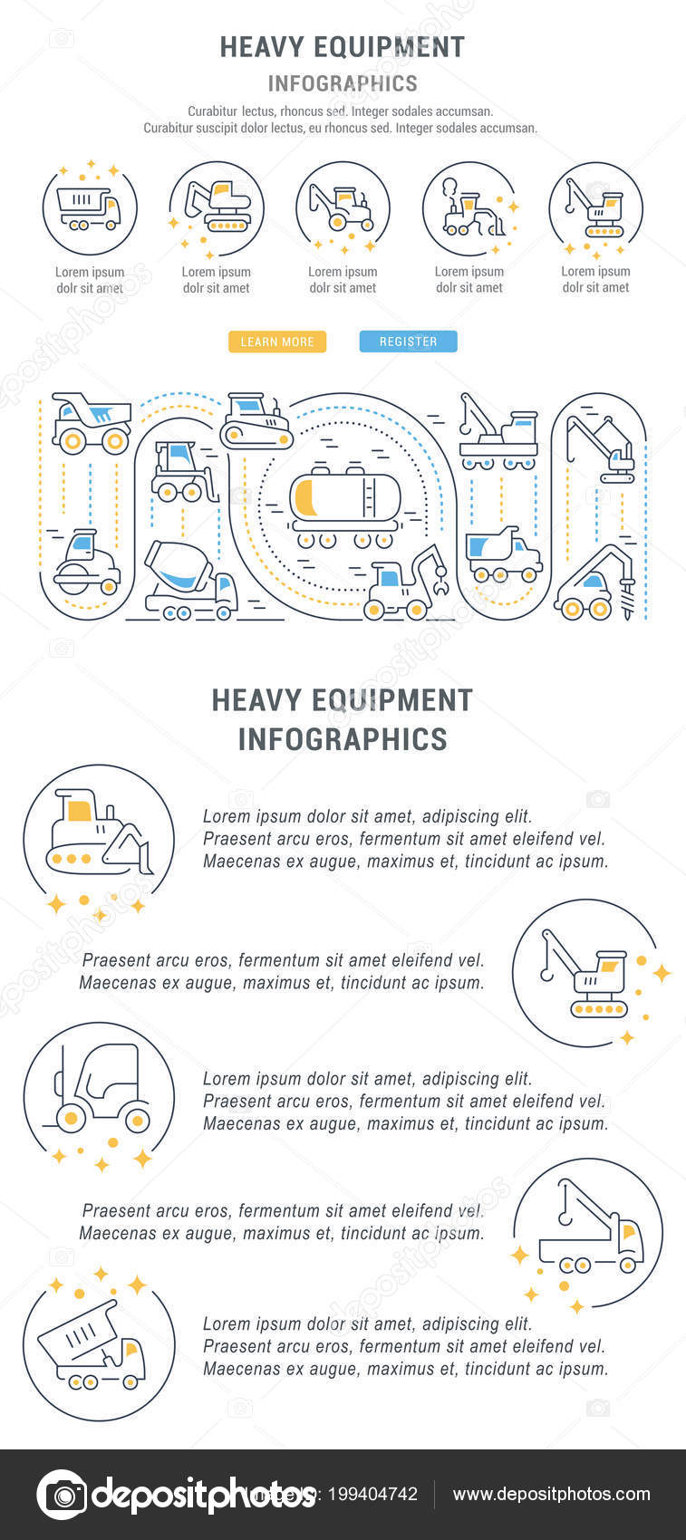 Line Illustration Heavy Equipment Concept Web Banners Printed Materials ...