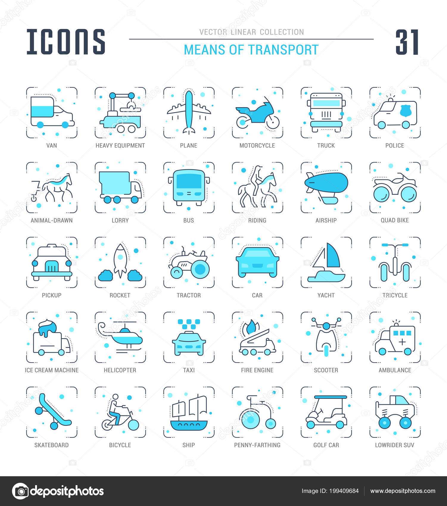 Collection Vector Flat Icons Thin Line Elements Means Transport Set ...