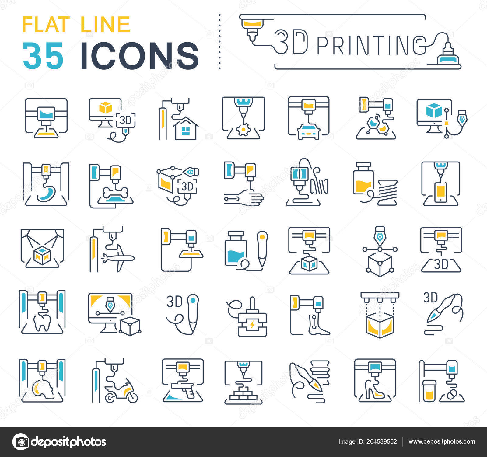 Set Vector Line Icons Sign Symbols Flat Elements Printing Modern Stock ...