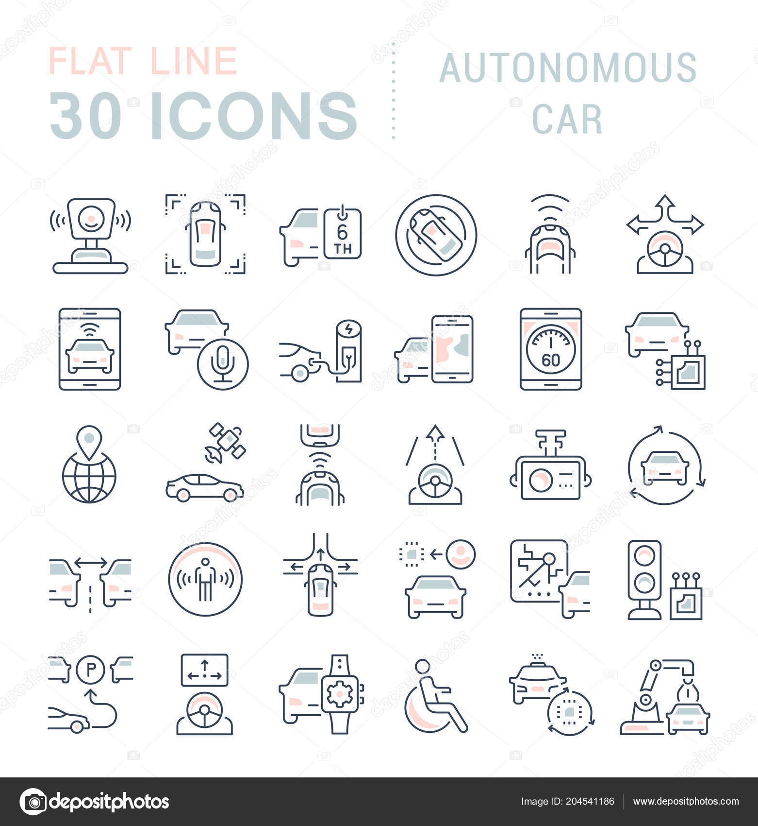 Set Vector Line Icons Sign Symbols Flat Elements Autonomous Car Stock ...