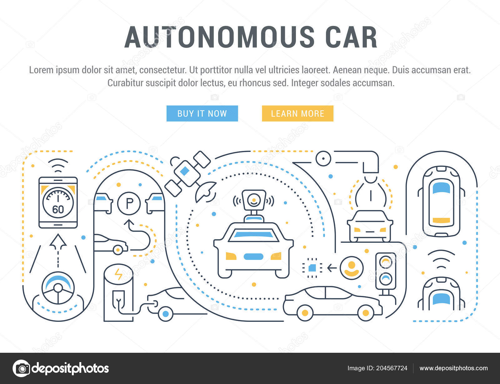 Line Banner Autonomous Car Vector Illustration Cars Artificial ...
