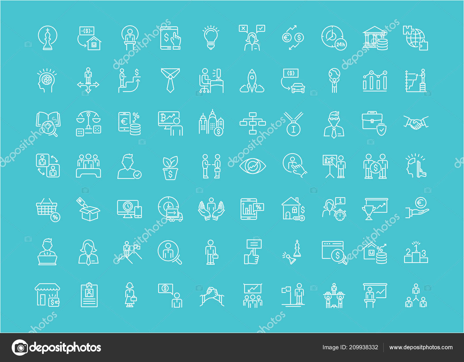 Collection Line White Icons Business Management Set Vector Simple ...
