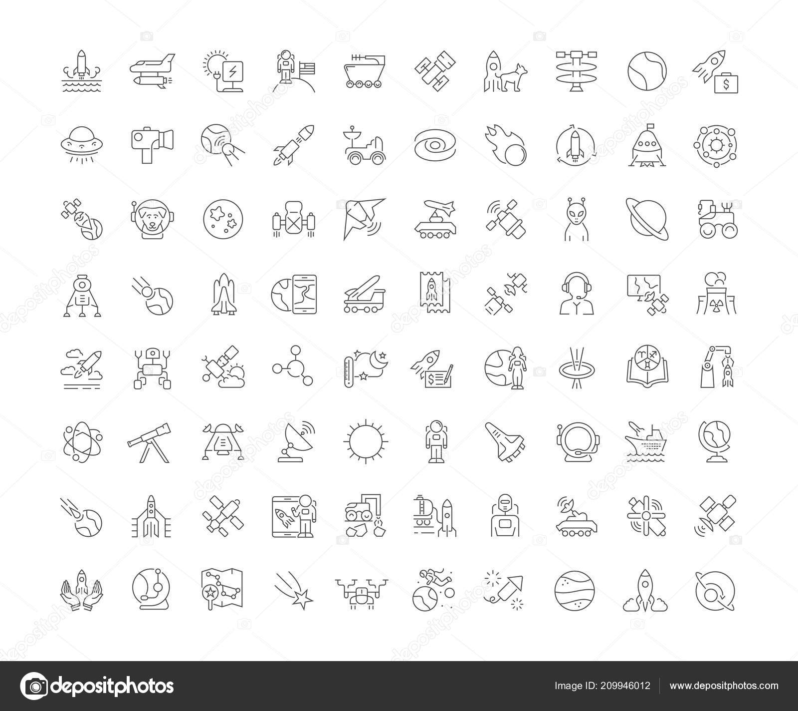 Collection Line Gray Icons Space Set Vector Simple Concepts Creative ...