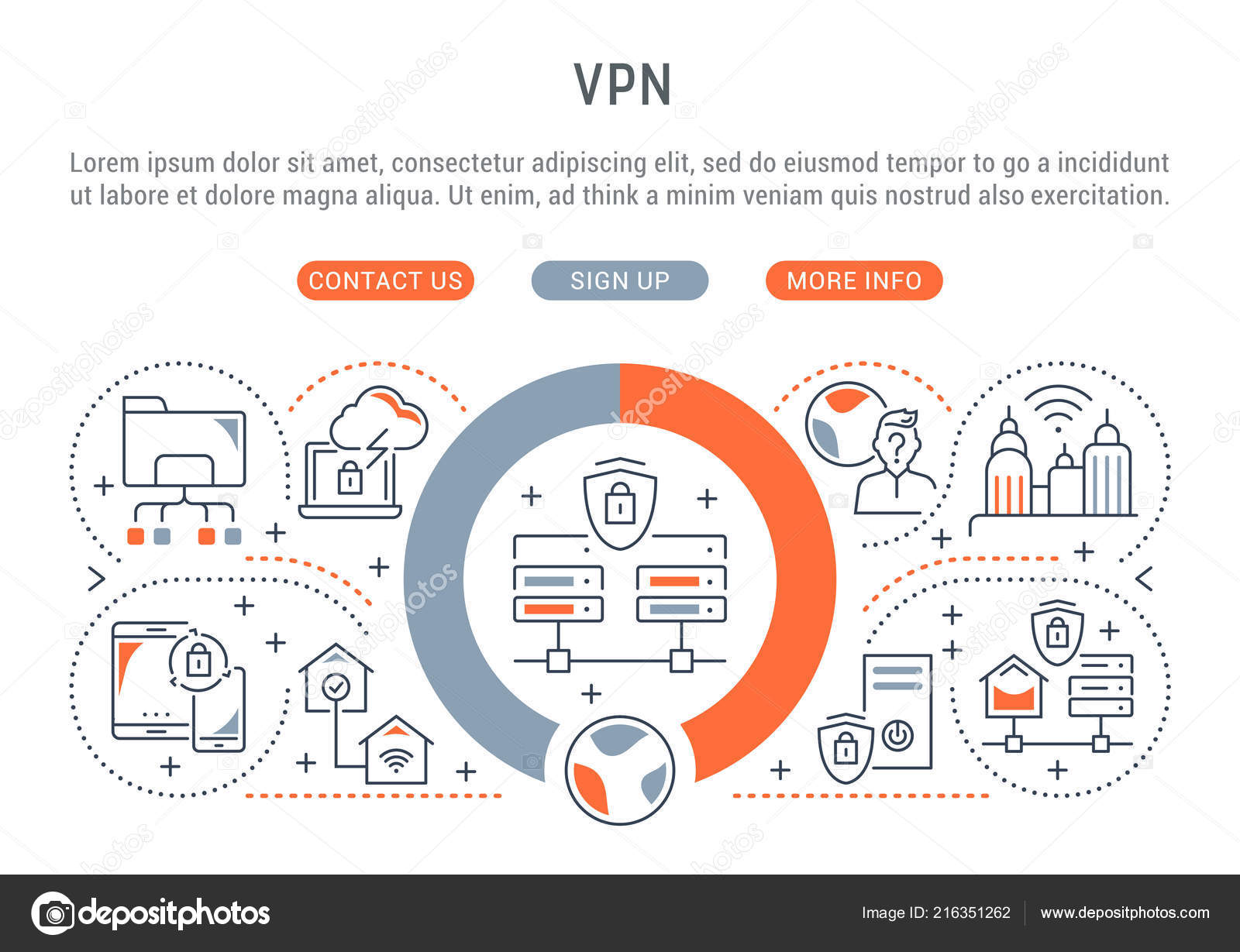 Line Banner Vpn Vector Illustration Linear Concept Process Network ...