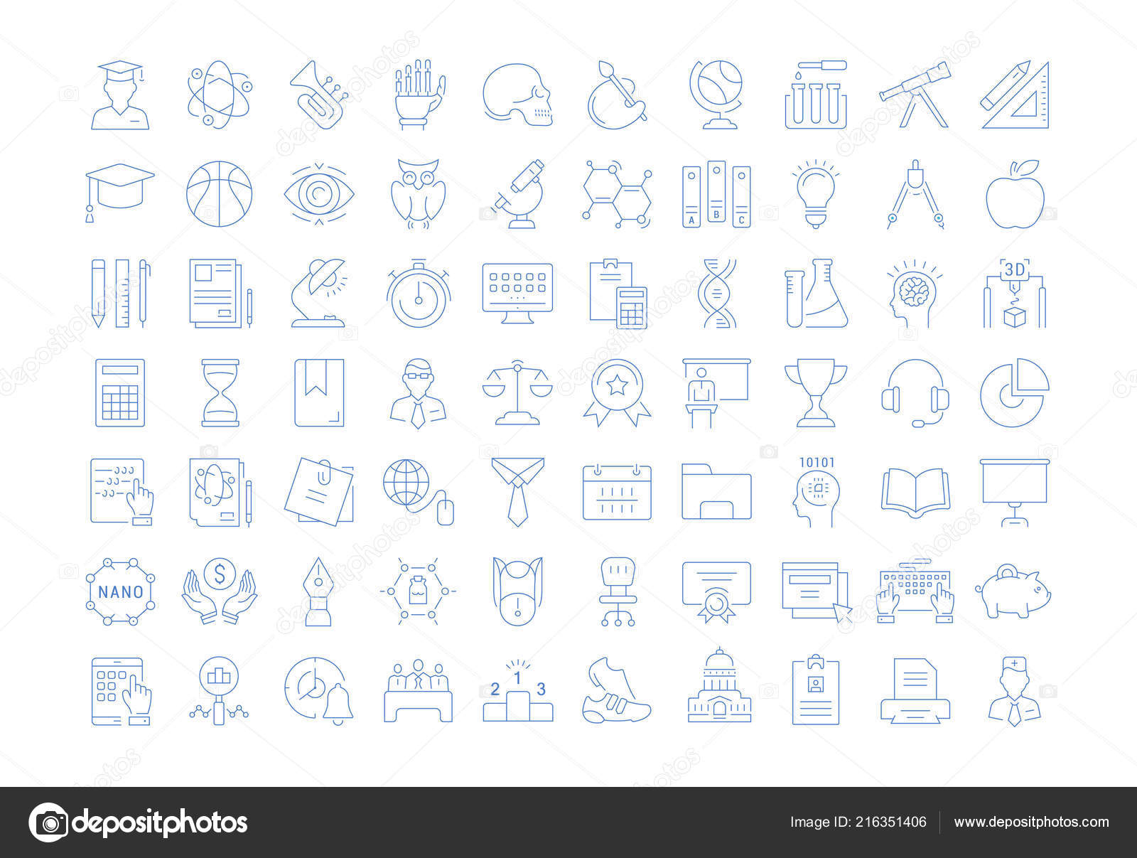 Set Vector Line Icons Sign Symbols Flat Design University Learning ...