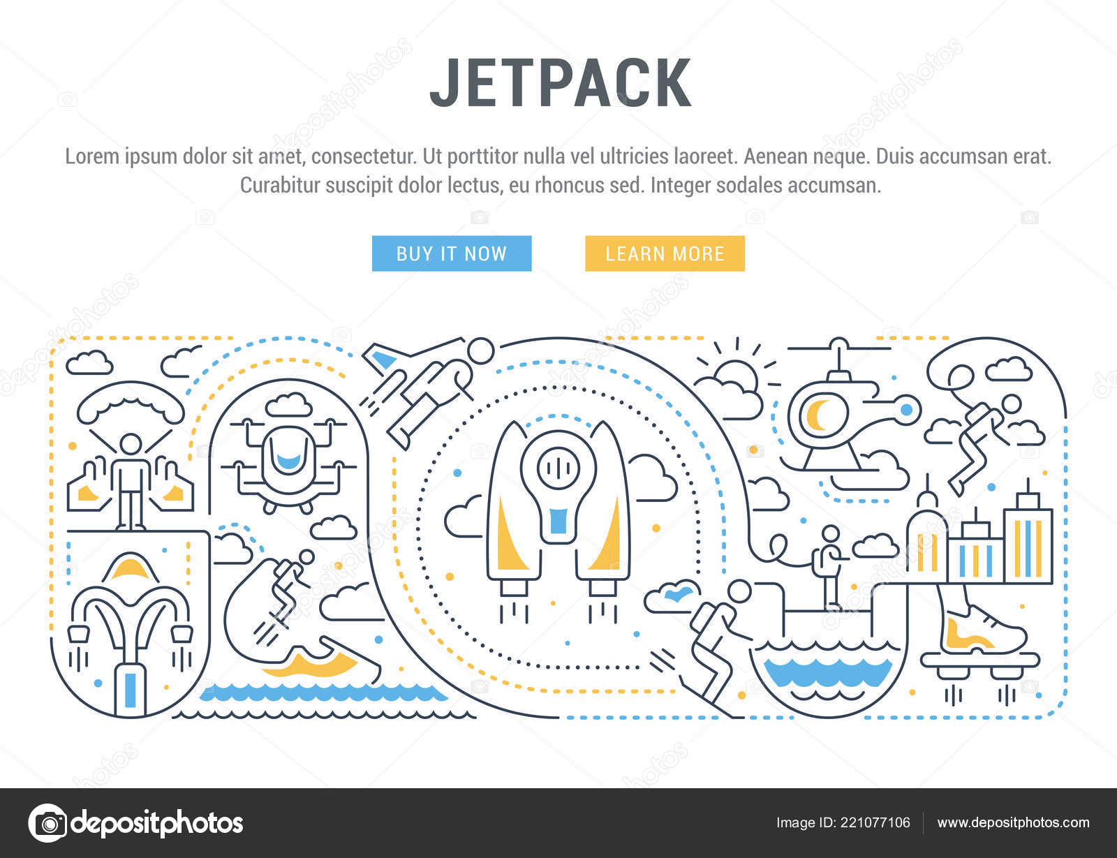 Linear Banner Jetpack Vector Illustration Technology New Types Air ...
