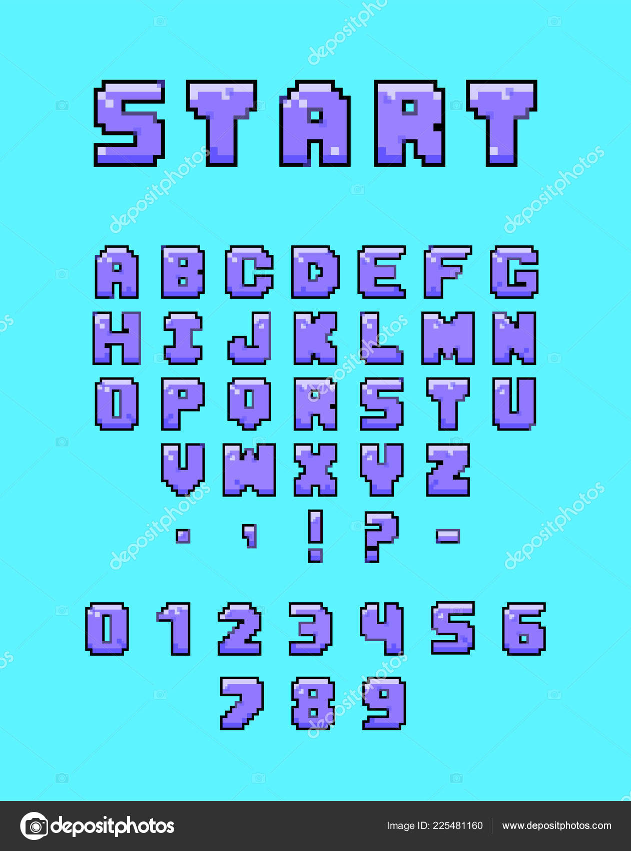 Pixel Art Styl Abeceda Nápisem Start Písmen Číslic Interpunkčních ...