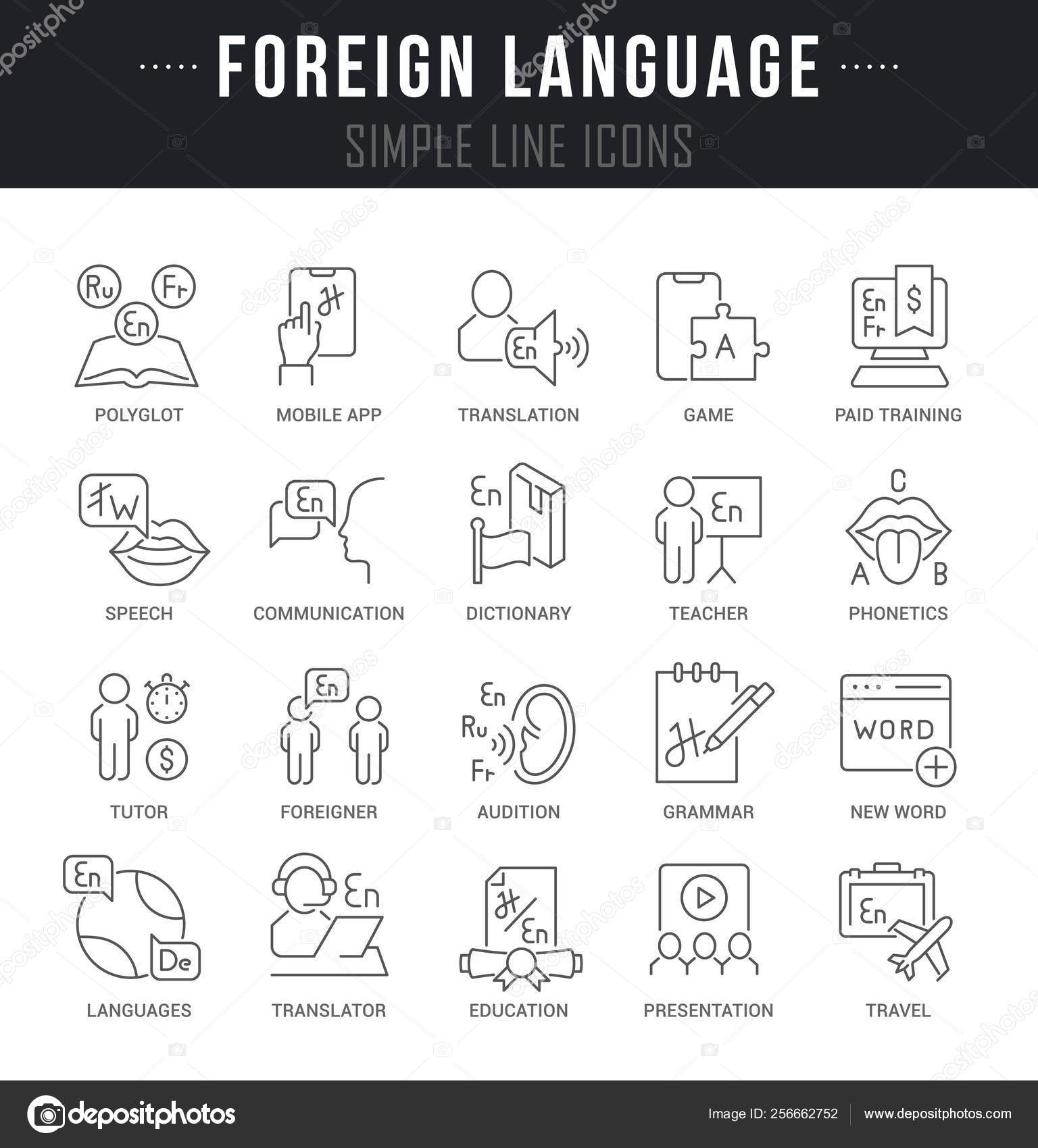 Set Vector Line Icons of Foreign Language. — Stock Vector © andrei45454 ...