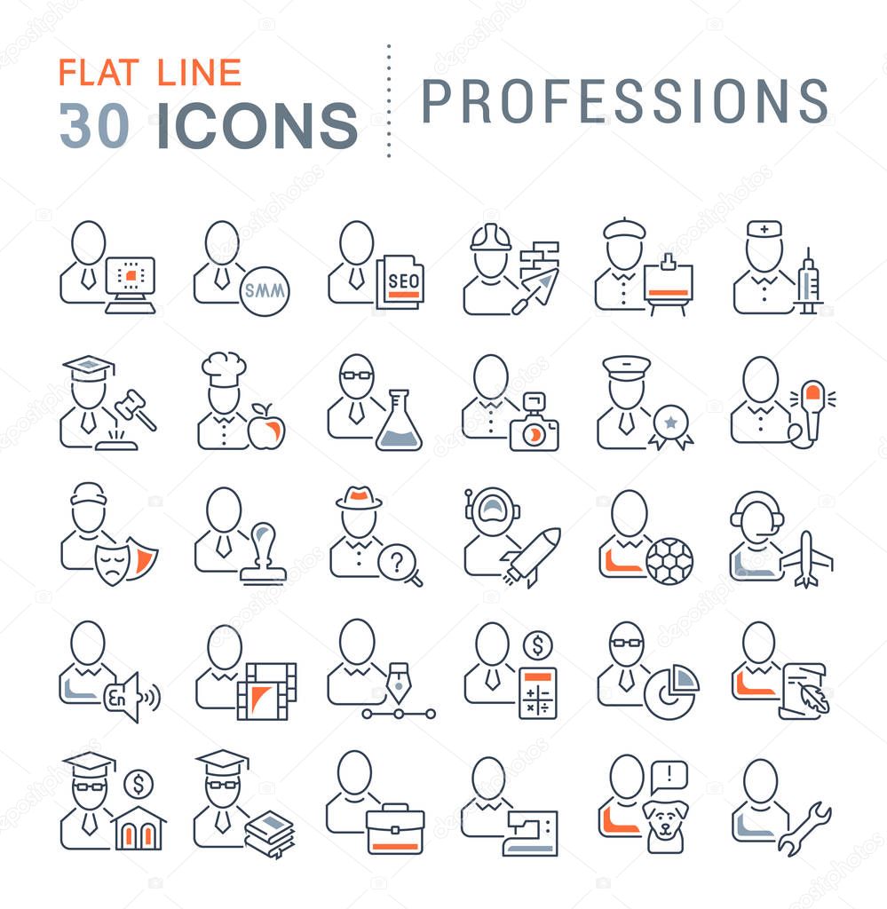 Set de iconos de la línea vectorial de profesiones. 2022