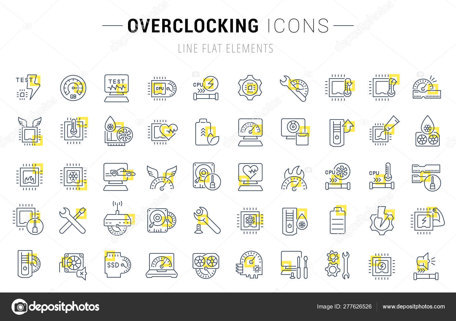 Set Vector Line Icons of Overclocking Stock Vector Image by ...