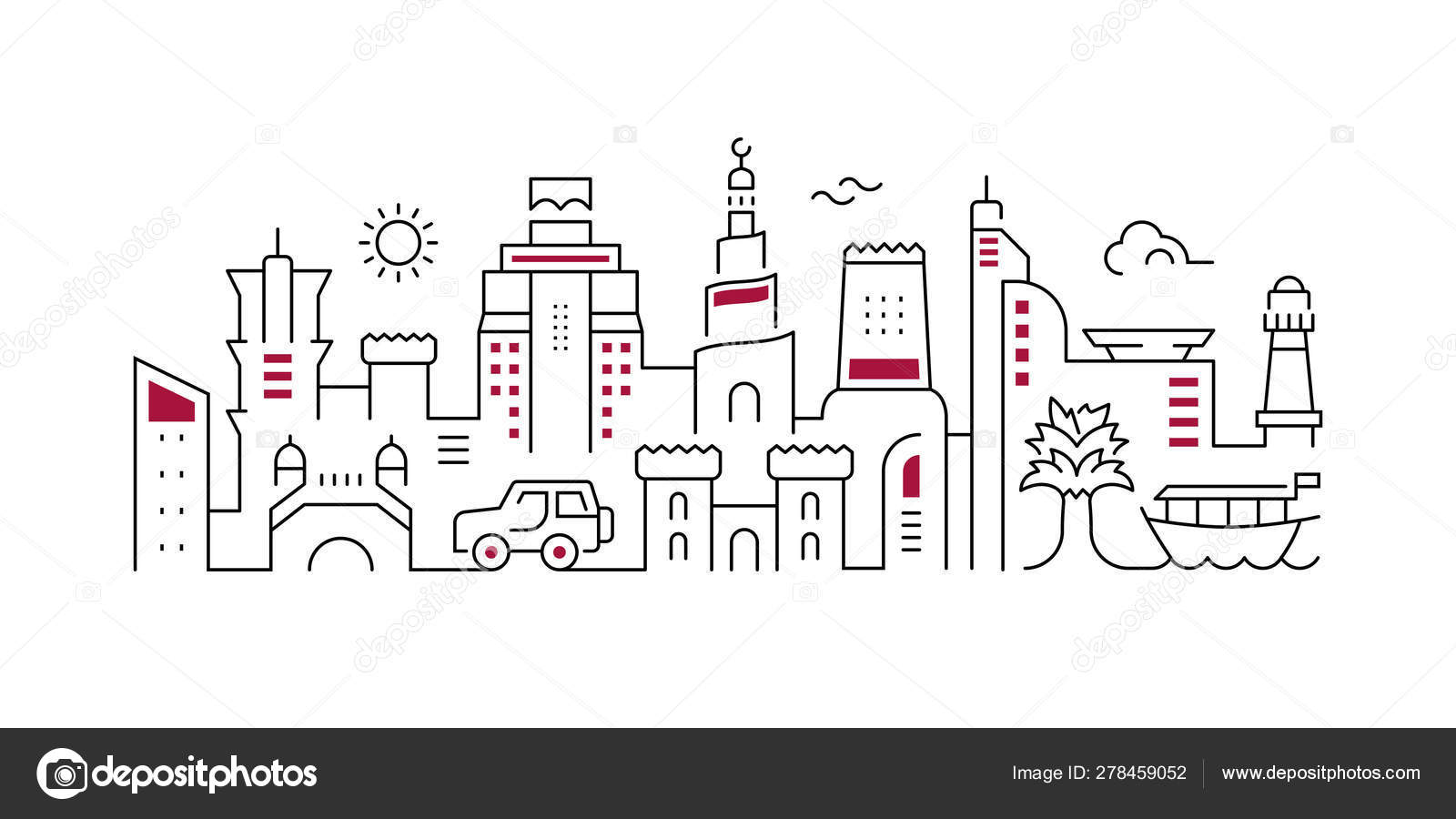 Linear Banner of Qatar Stock Vector Image by ©andrei45454 #278459052