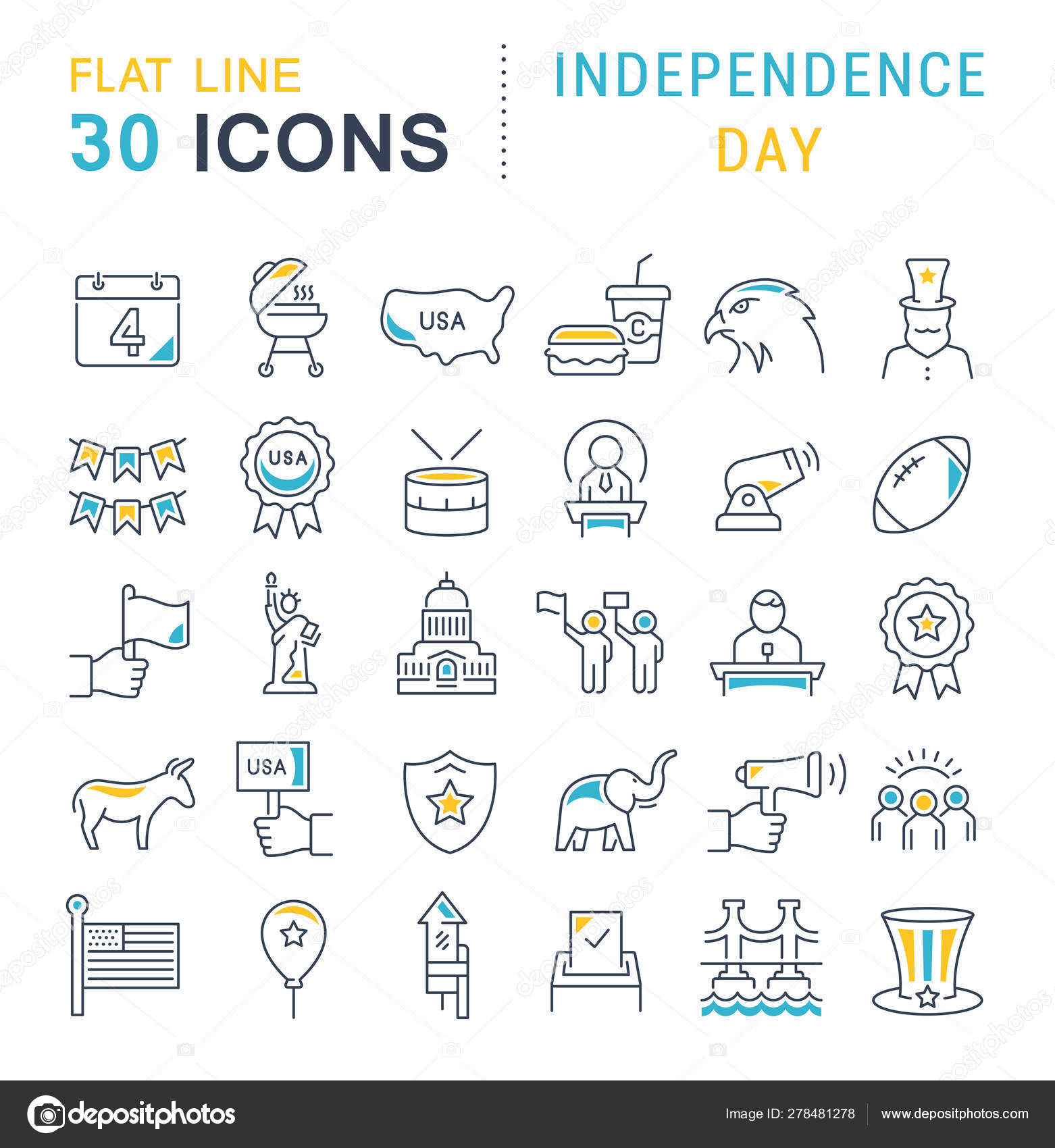 Set Vector Line Icons of Independence Day Stock Vector by ©andrei45454 ...