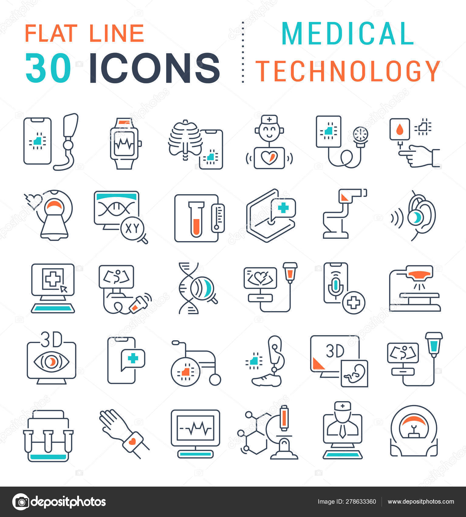 Set Vector Line Icons of Medical Technology — Stock Vector ...