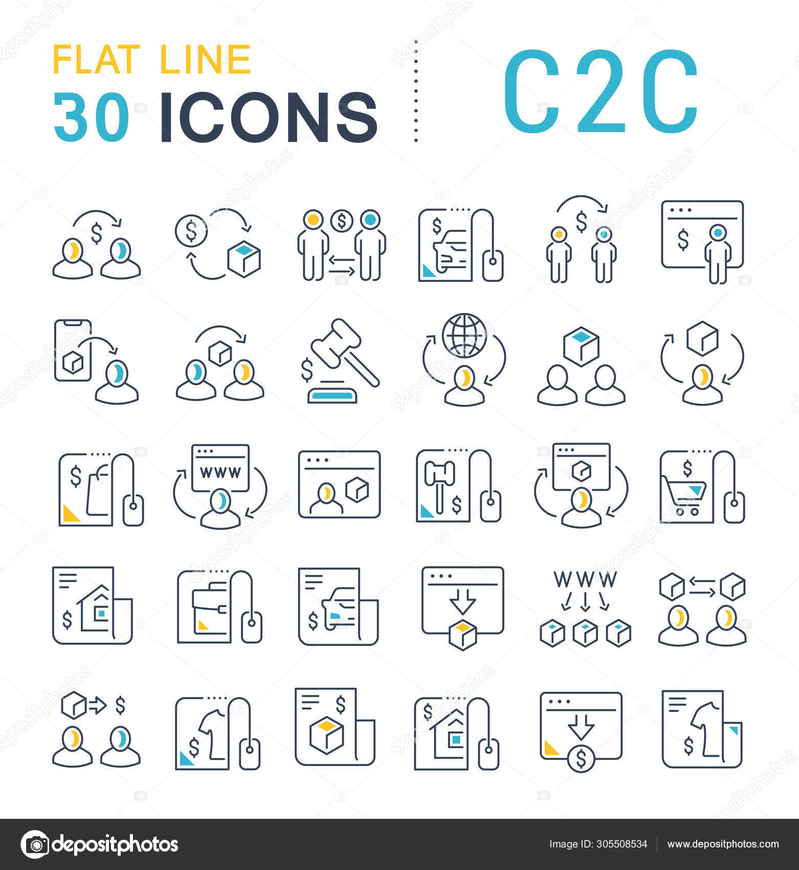 Set Vector Line Icons of C2C Stock Vector Image by ©andrei45454 #305508534
