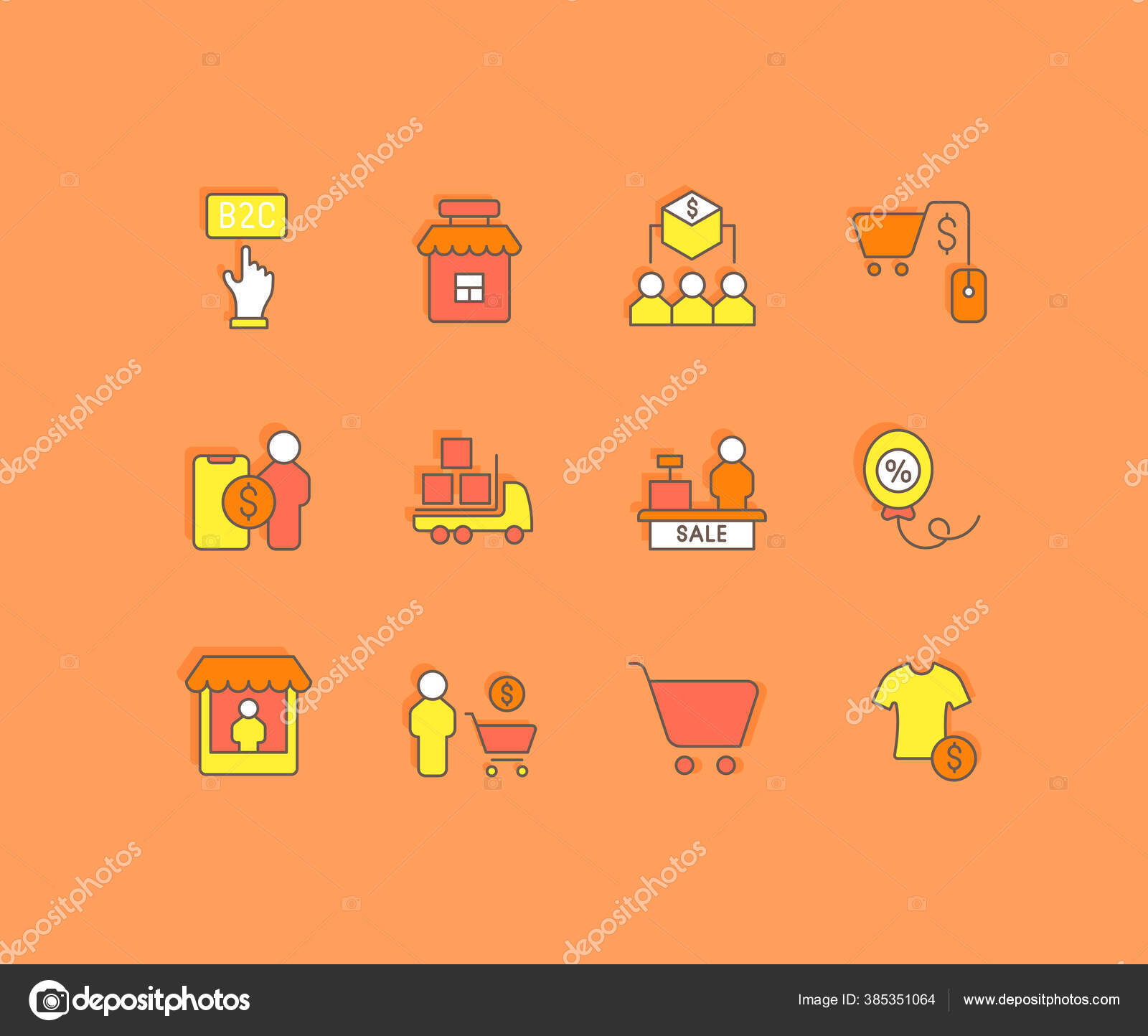 Collection Simple Icons B2C Orange Background Modern Color Signs ...