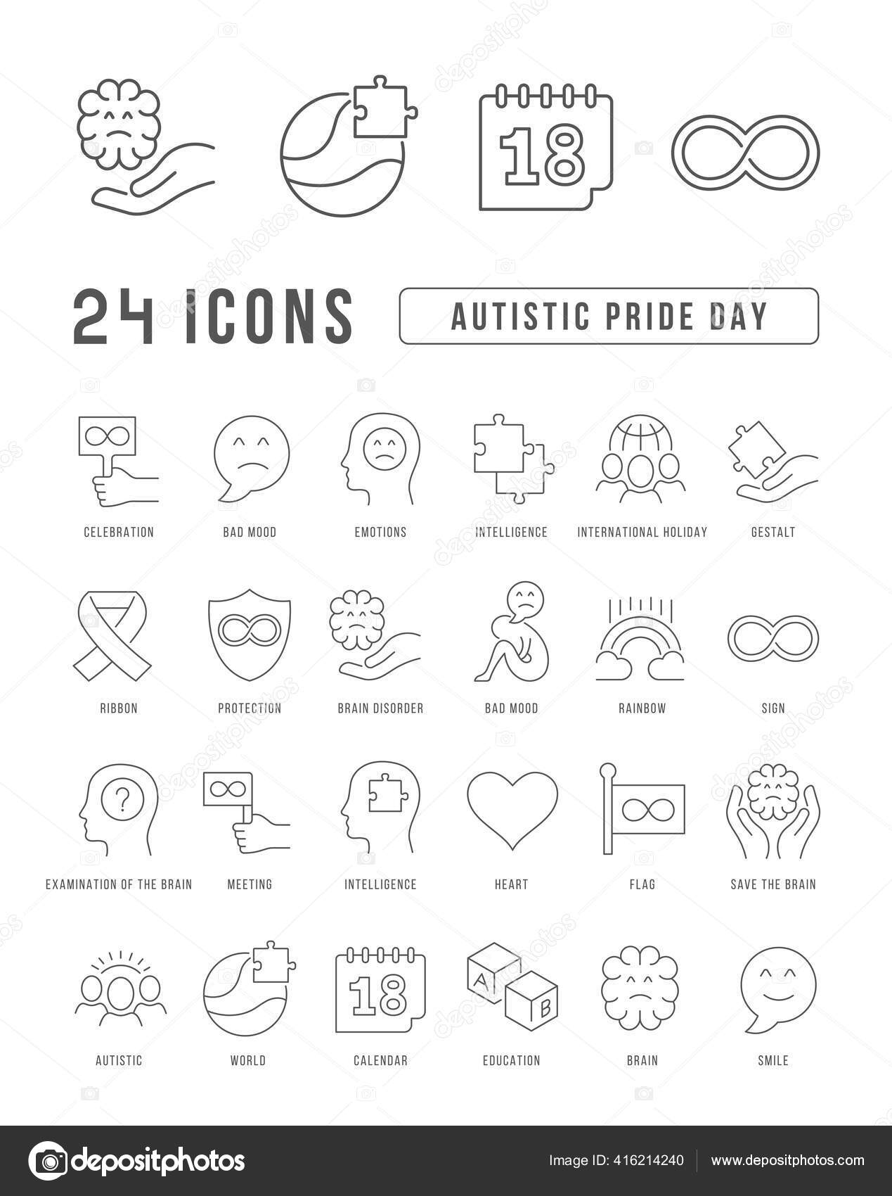 Set Vector Line Thin Icons Autistic Pride Day Linear Design Stock ...