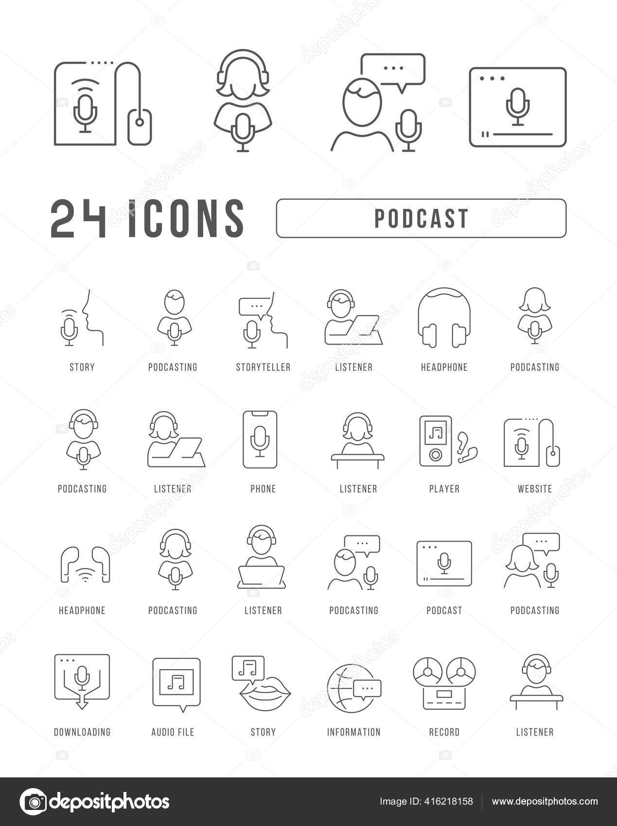 Set Vector Line Thin Icons Podcast Linear Design Mobile Concepts Stock ...