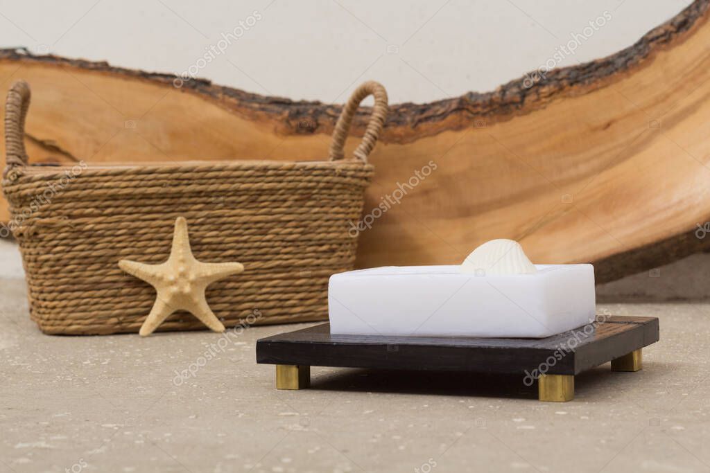 Decoración temática marina en verano. Jabón, jabón y una estrella de ...