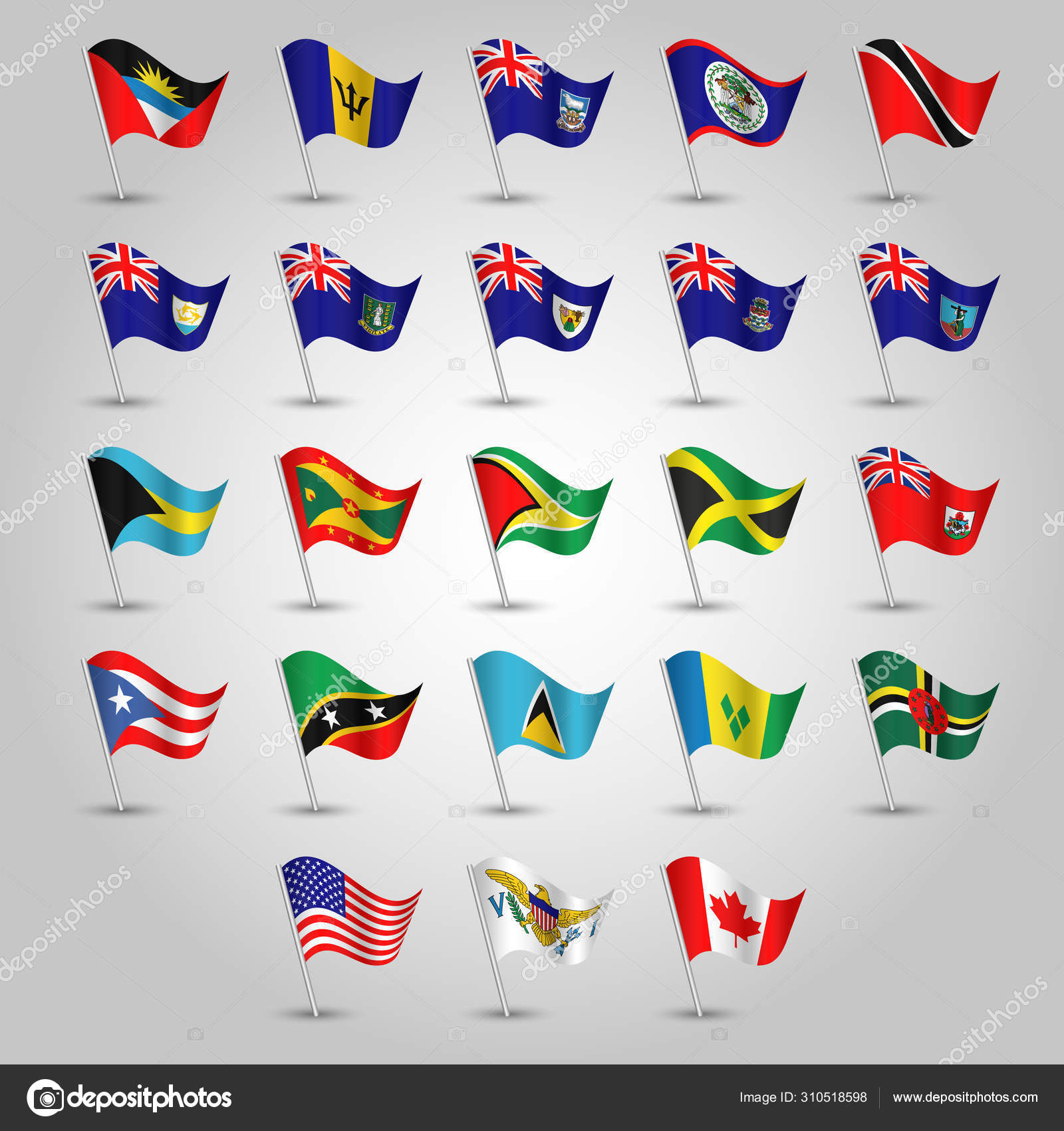 Vector set of waving flags anglo american on silver pole - icon of ...