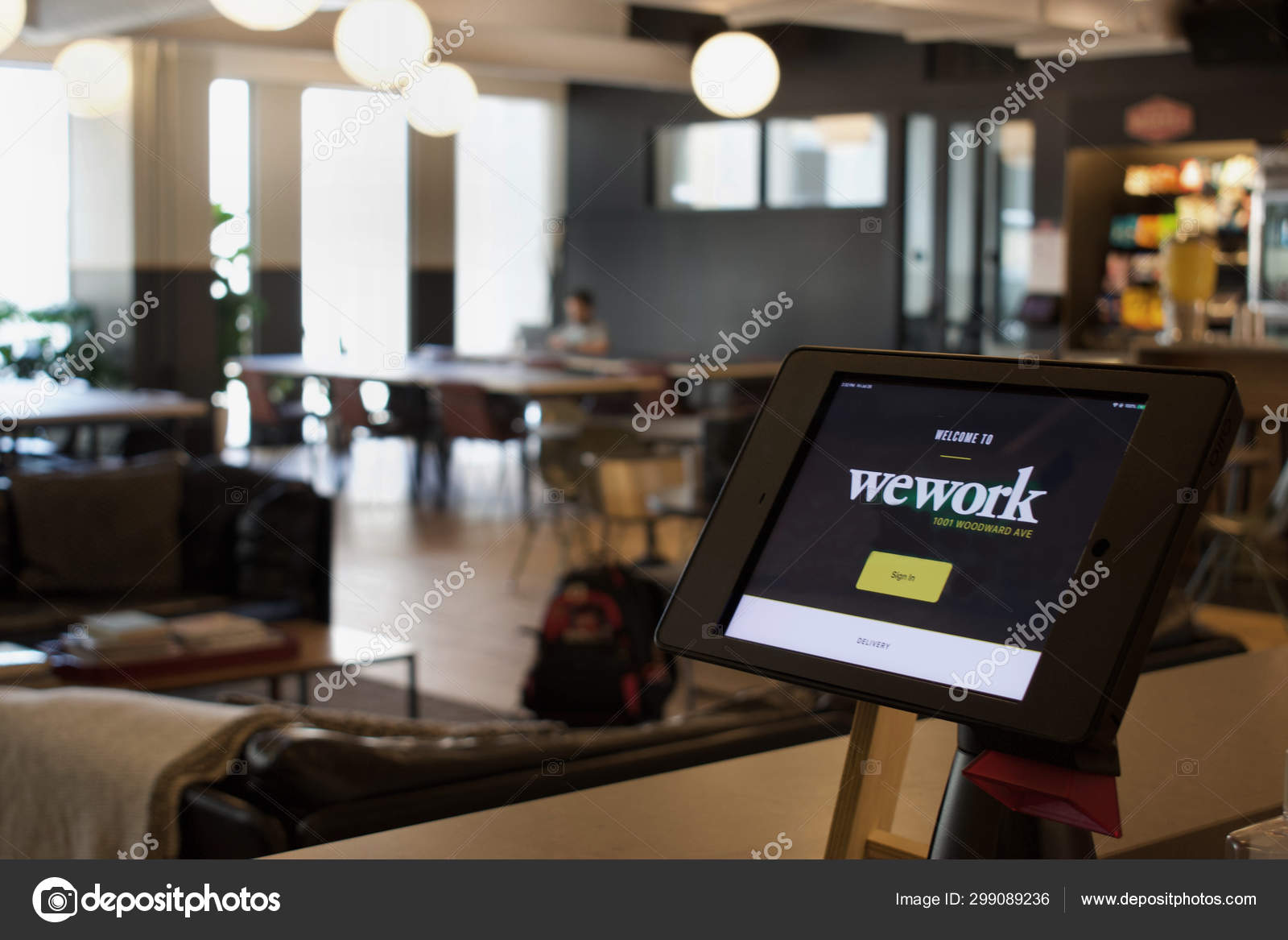 Wework Sign Ipad Tablet Wework Office Space Downtown Detroit Michigan — Stock Editorial Photo ...