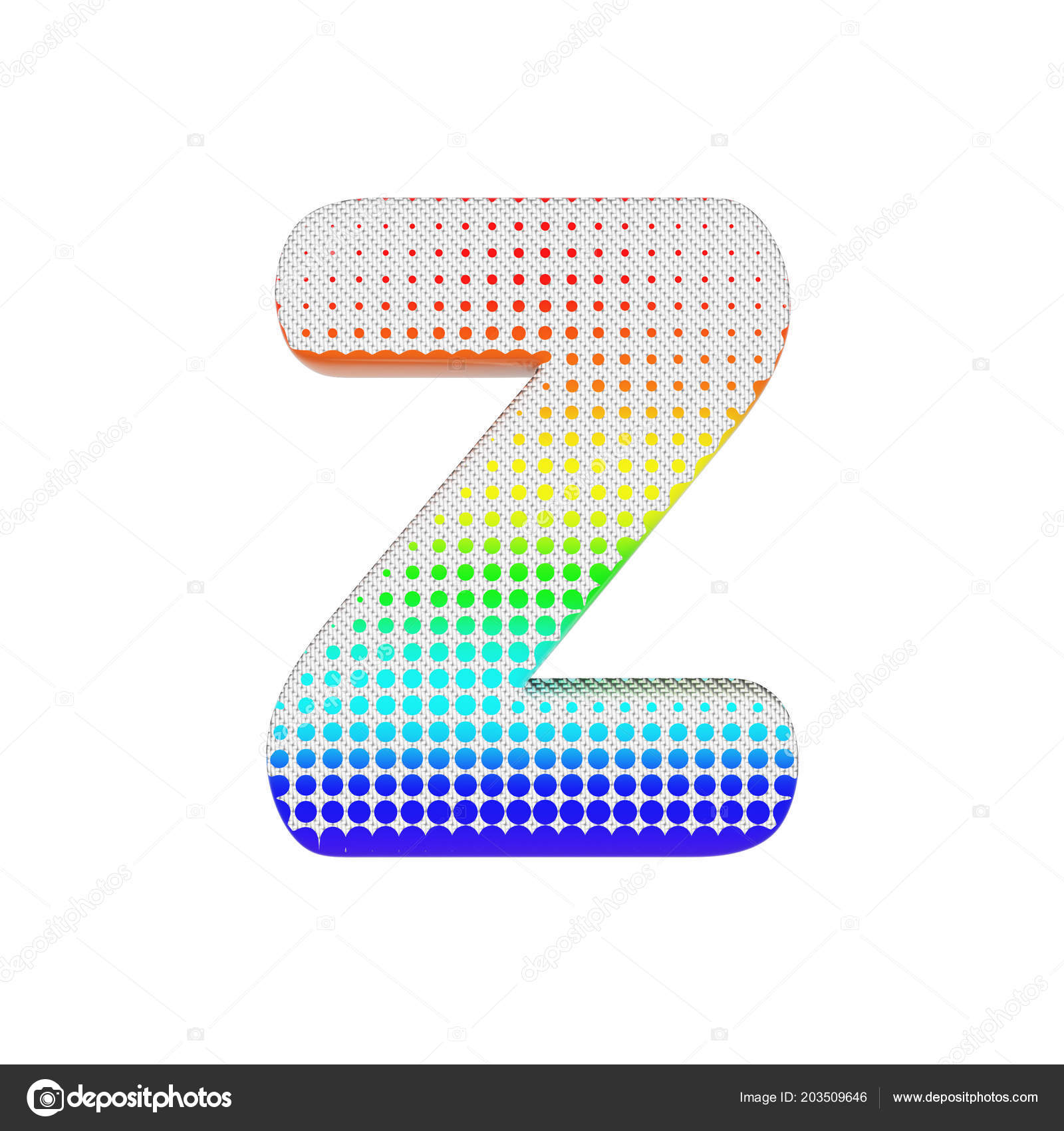 Letra del alfabeto Z mayúscula. Fuente de medio tono Rainbow hecha de ...