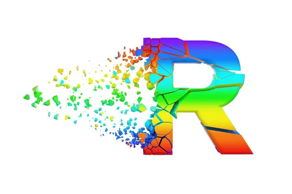 Letra de alfabeto iridiscente rota rota en mayúsculas. Tipo de letra ...