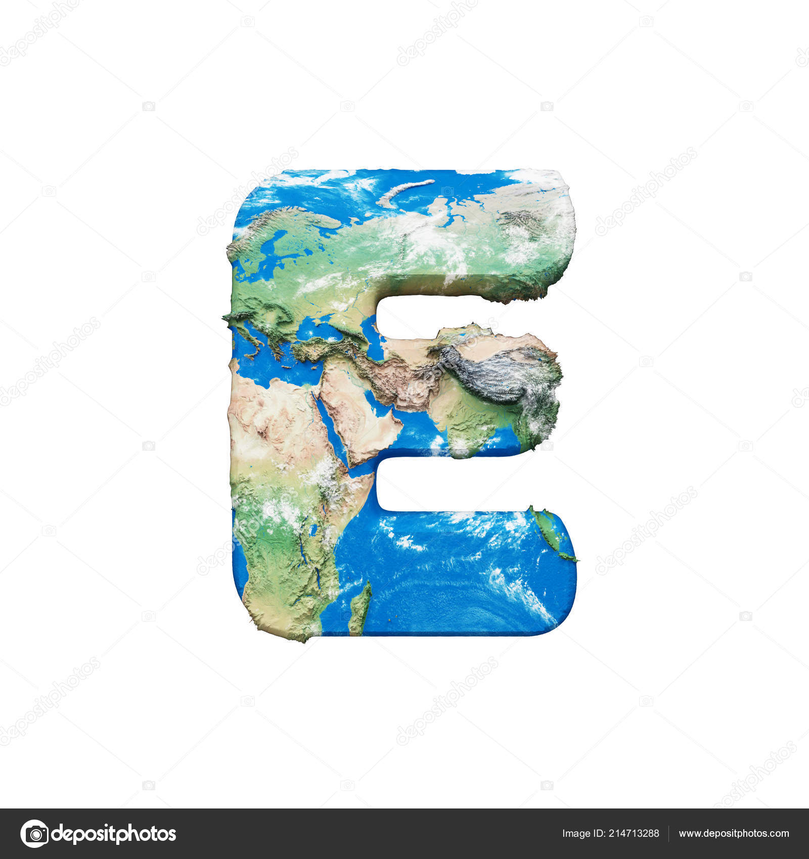 World earth globe alphabet letter E uppercase. Global worldwide font ...