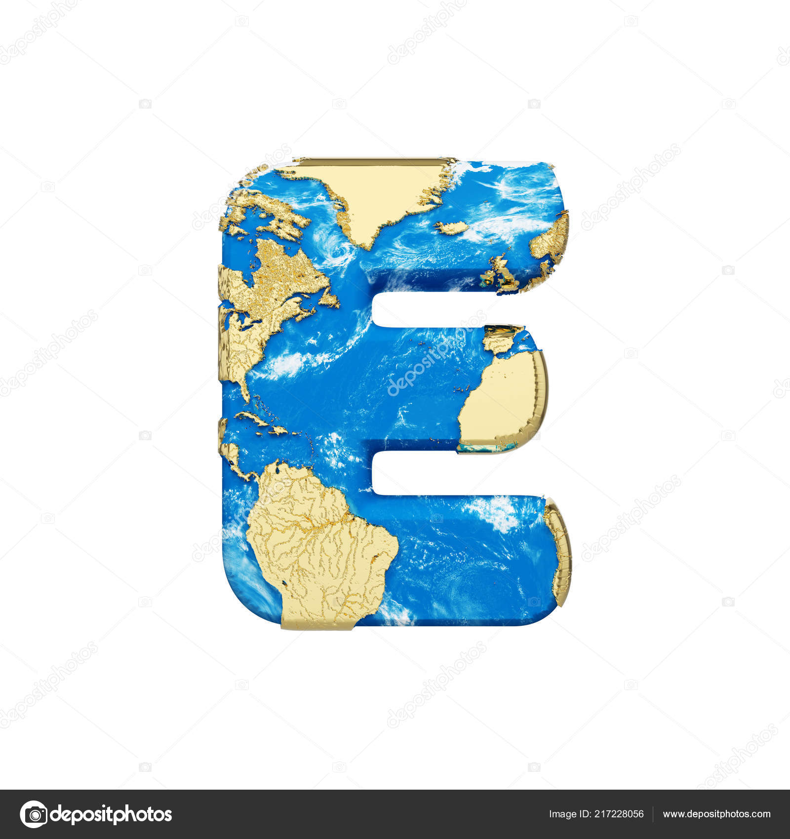 World earth globe alphabet letter E uppercase. Global worldwide font ...