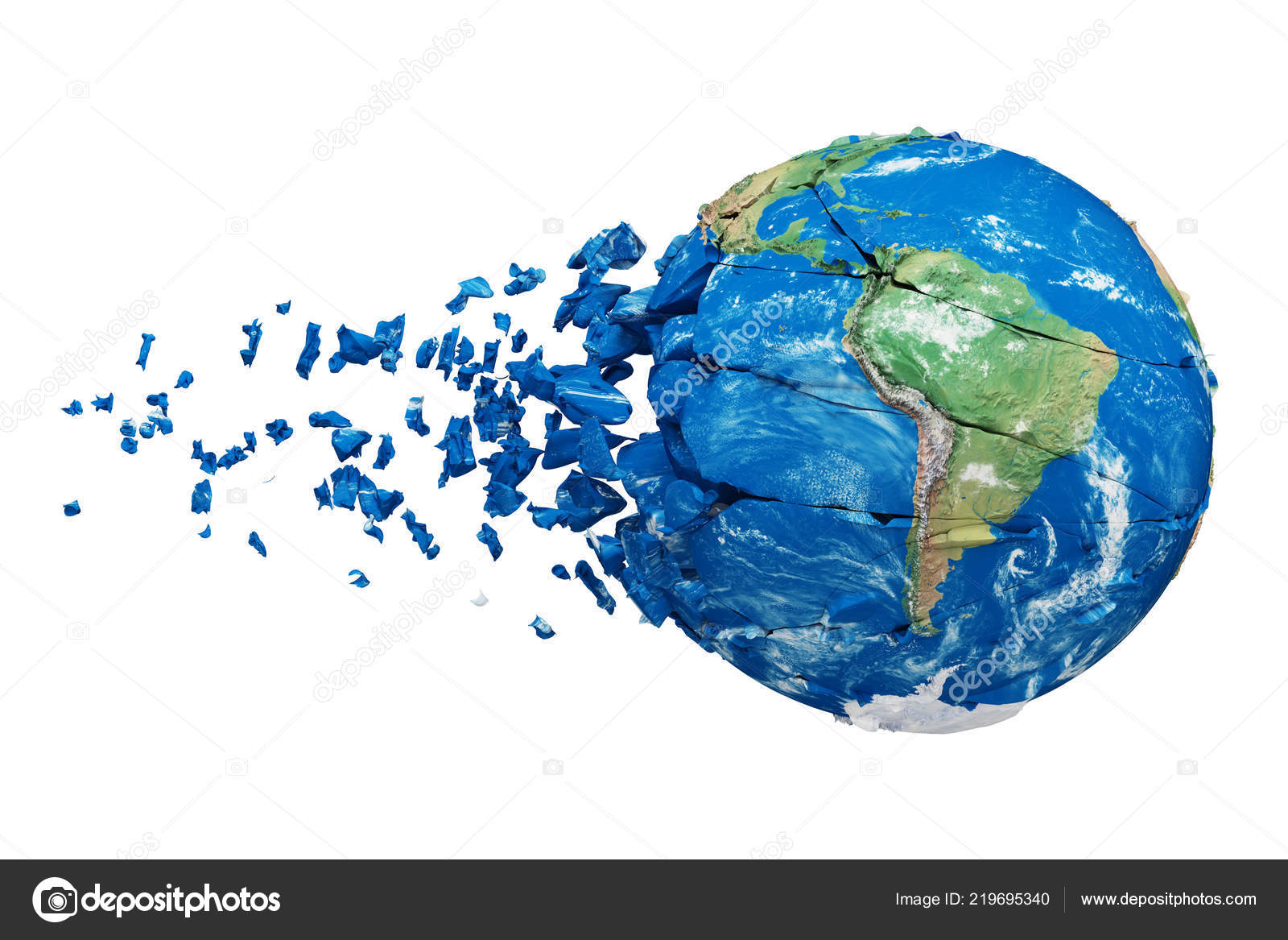 Globo Del Planeta Tierra Destrozado Y Roto Aislado Sobre Fondo Blanco