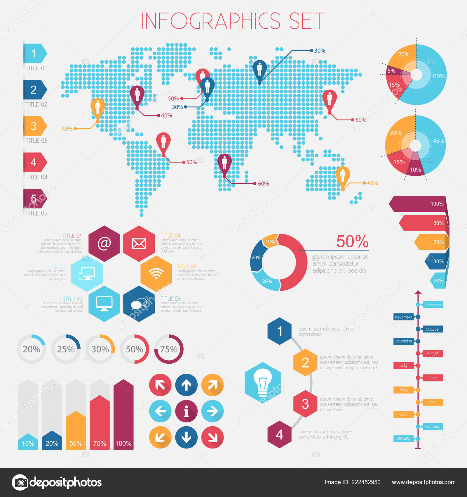 Infographic Elements Set Data Analysis Charts Graphs Vector Eps10 Stock ...