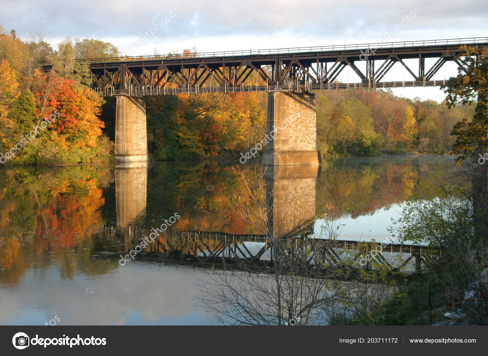 Railway Bridge Grand River Paris Canada Fall — Stock Photo © hstiver ...
